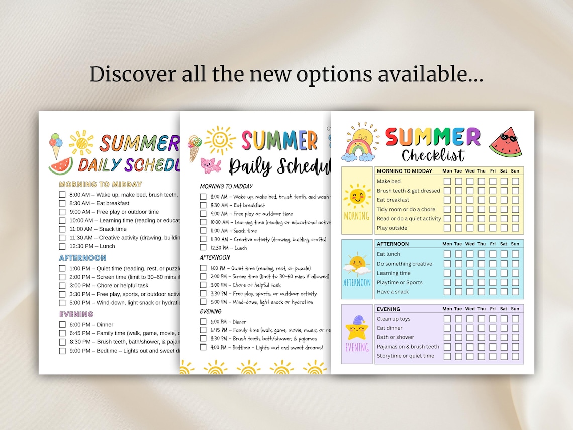 Editable Kids Summer Screentime Chart Summer Screen Time Rules Tracker ...
