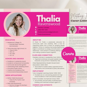 Sorority Resume Template and Cover Letter | Pink Editable Canva ...