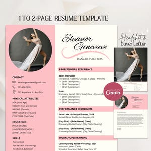 Ballet Dancer Resume Template With Headshot and Cover Photo | One to ...
