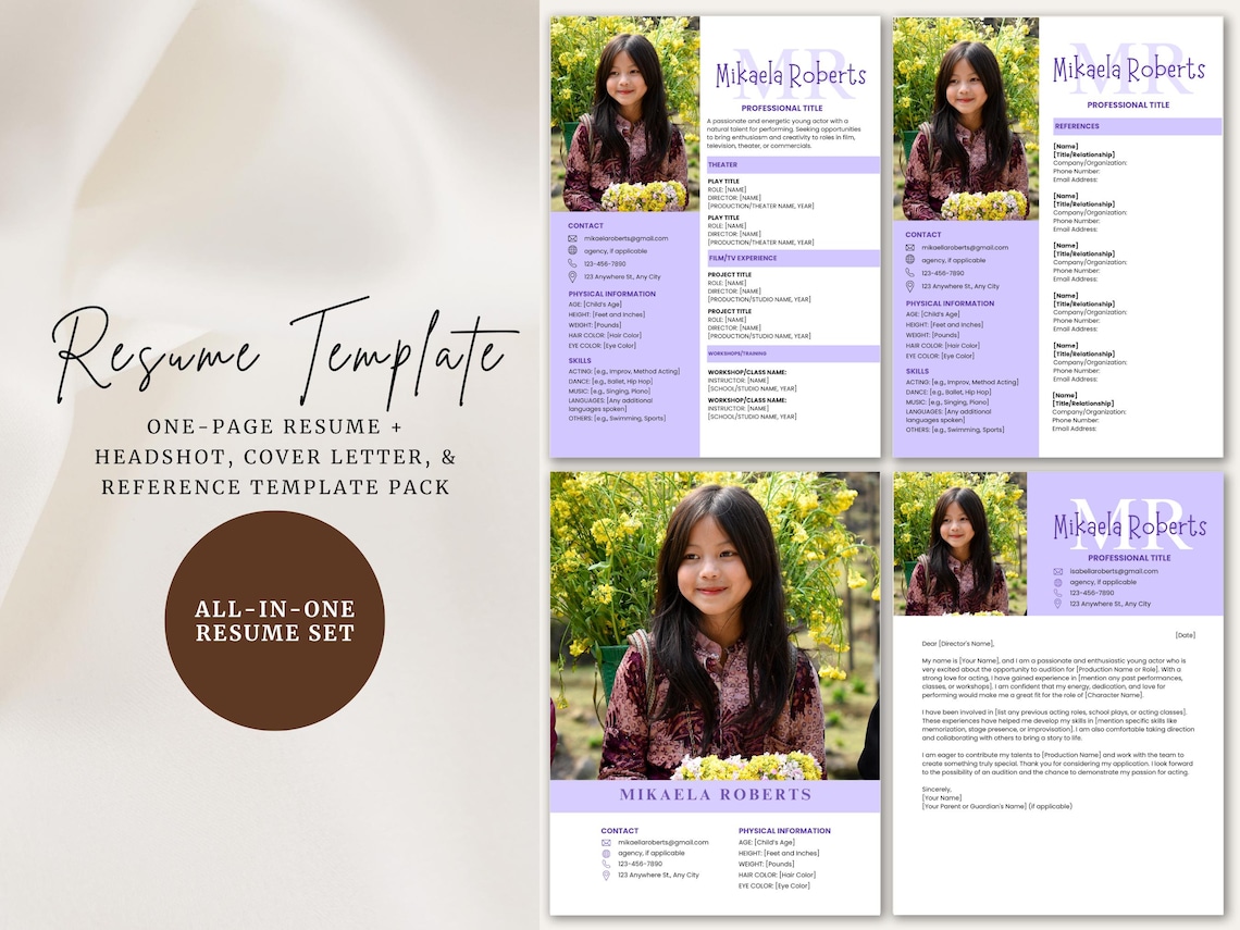 Child Actor Resume Template, Acting Kid Resume With Headshot and Cover ...