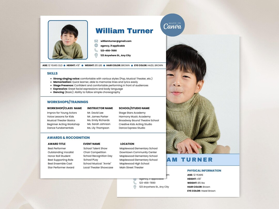 No Experience Child Actor Resume Template, Beginner Acting Kid Resume ...