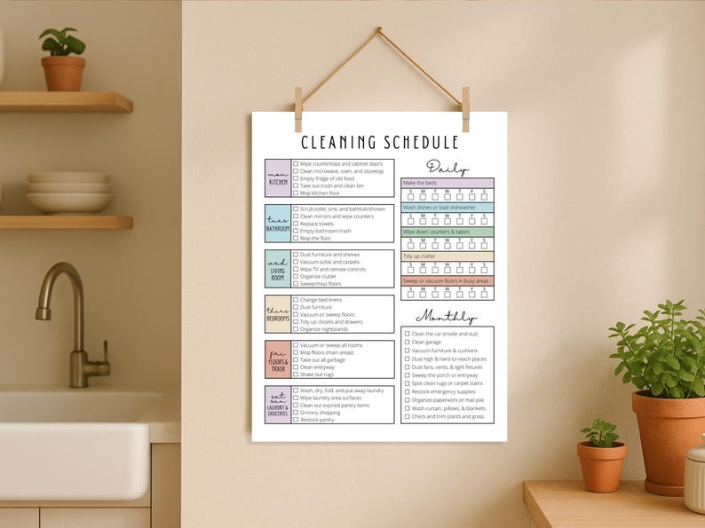 Editable Cleaning Schedule Checklist, Printable Daily, Weekly, Monthly ...
