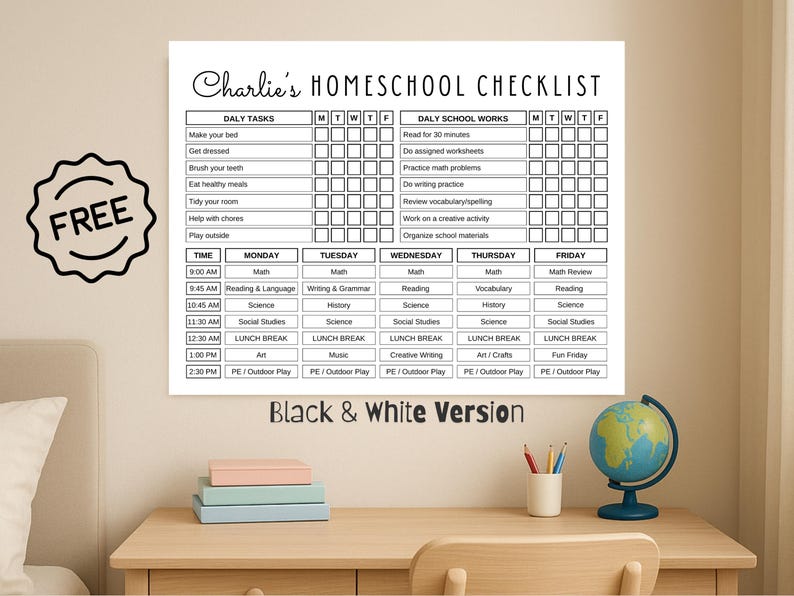 Editable Homeschool Checklist Template, Printable Schoolday Routine ...
