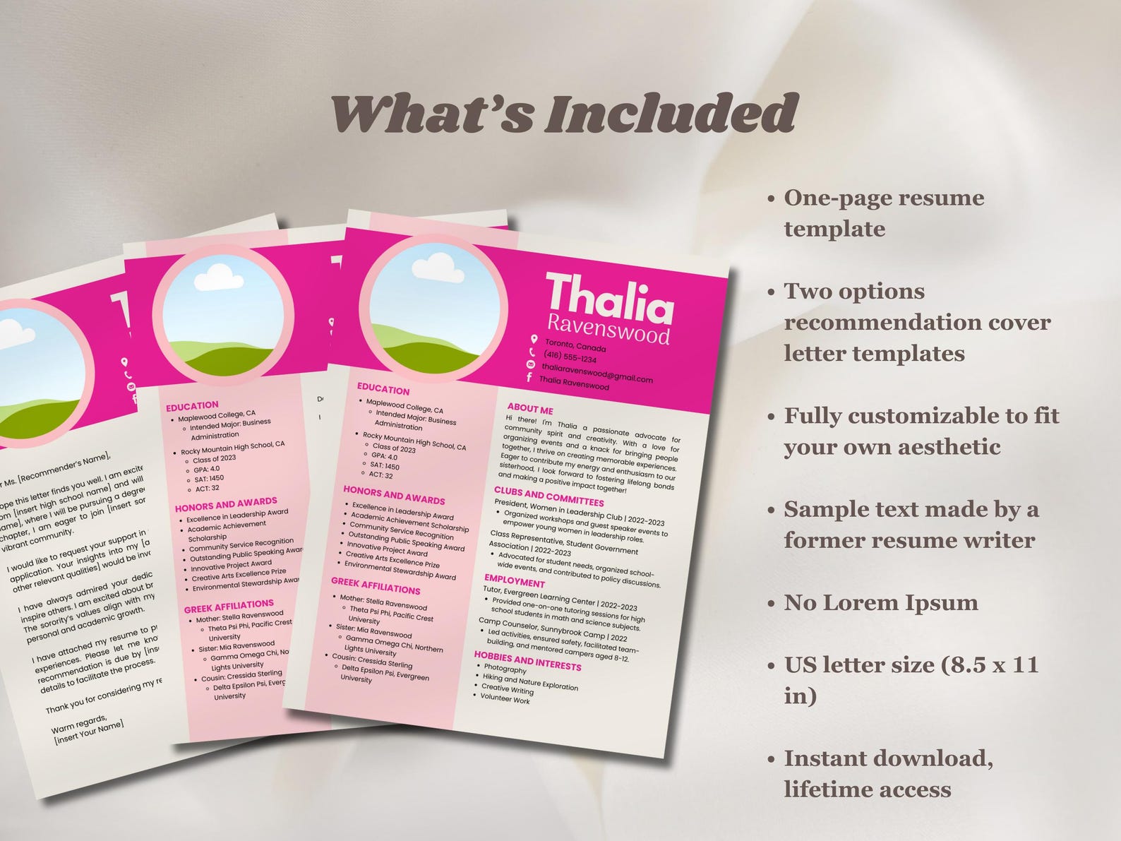 Sorority Resume Template and Cover Letter | Pink Editable Canva ...