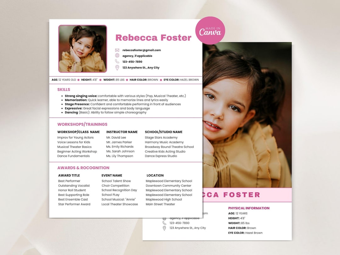 No Experience Child Actor Resume Template, Beginner Acting Kid Resume ...