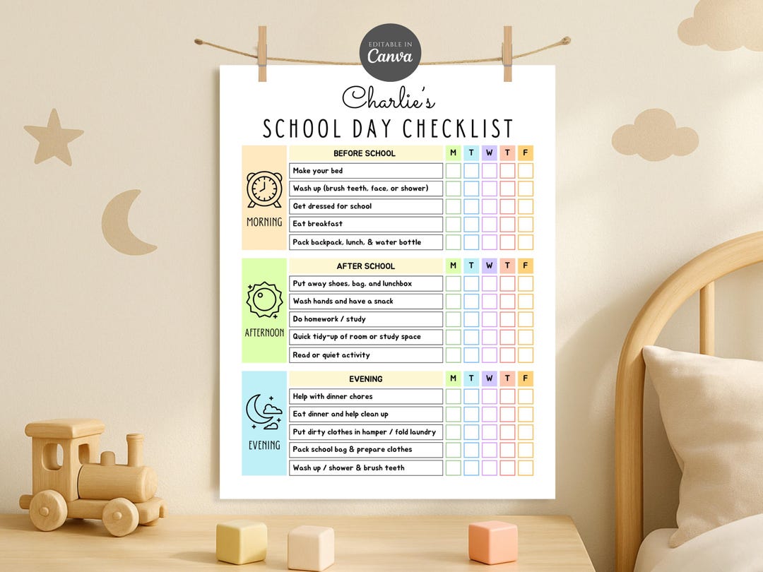 Editable School Daily Checklist for Teens Tweens Pre-teens Kids Chore ...