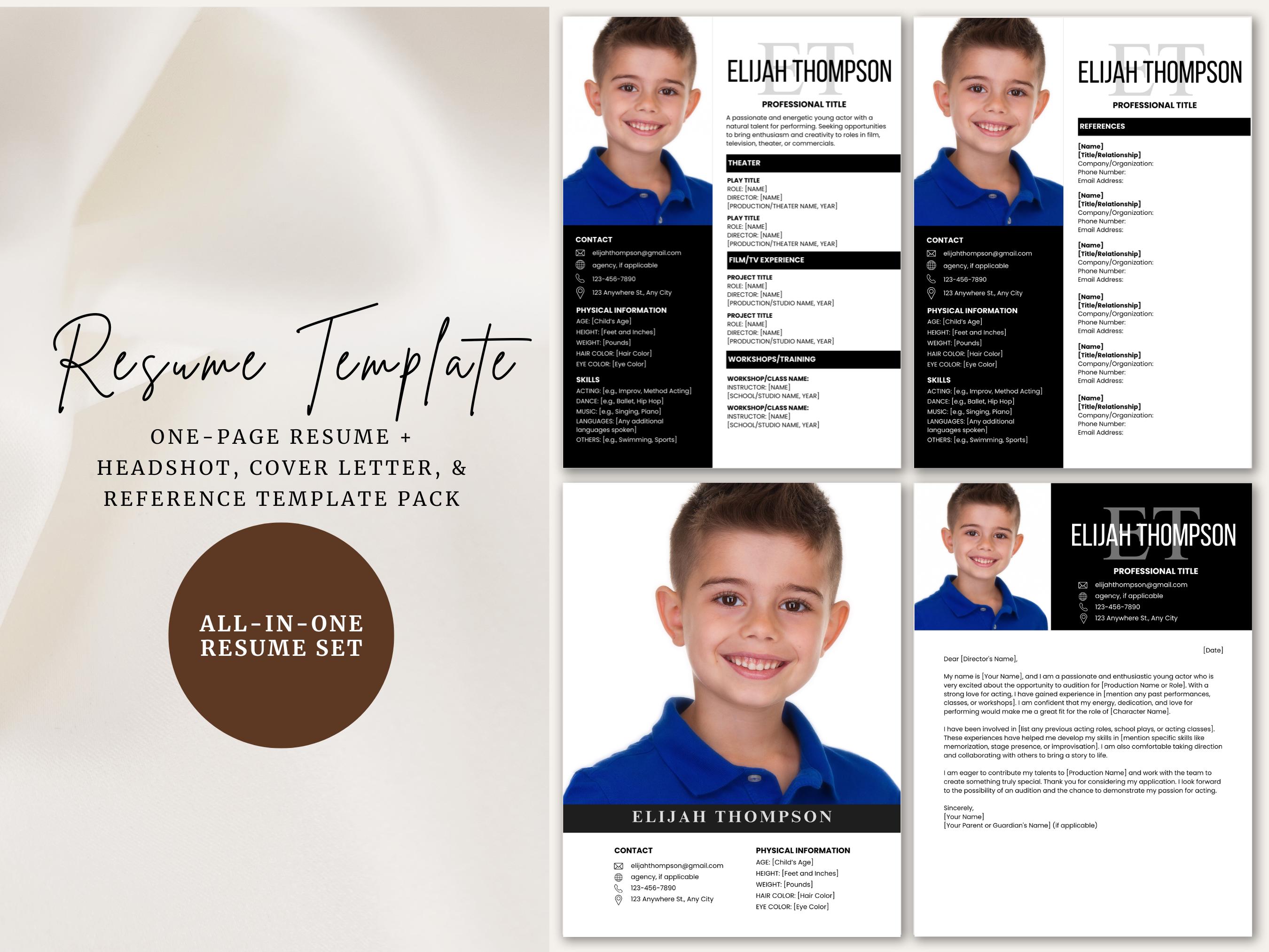 Child Actor Resume Template, Acting Kid Resume With Headshot and Cover ...