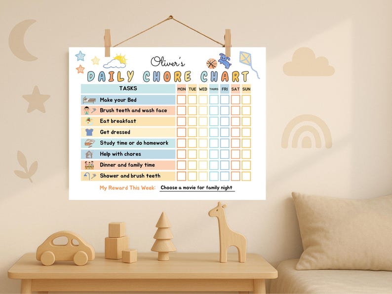 Editable Kids Daily Routine Chore Chart, Kid Responsibility Chart ...