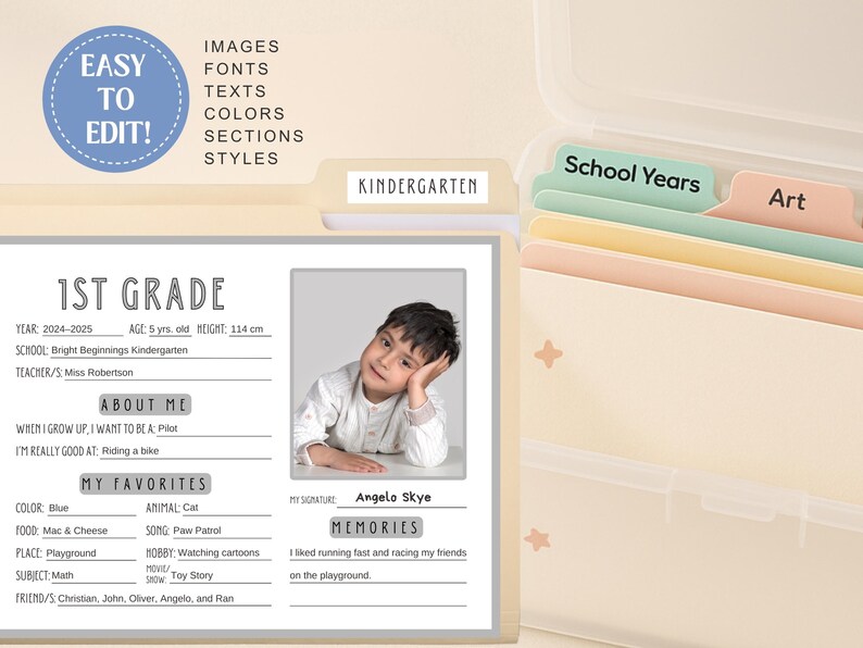 Editable School Memory Box Kit: Printable File Folder & Tabs (canva ...