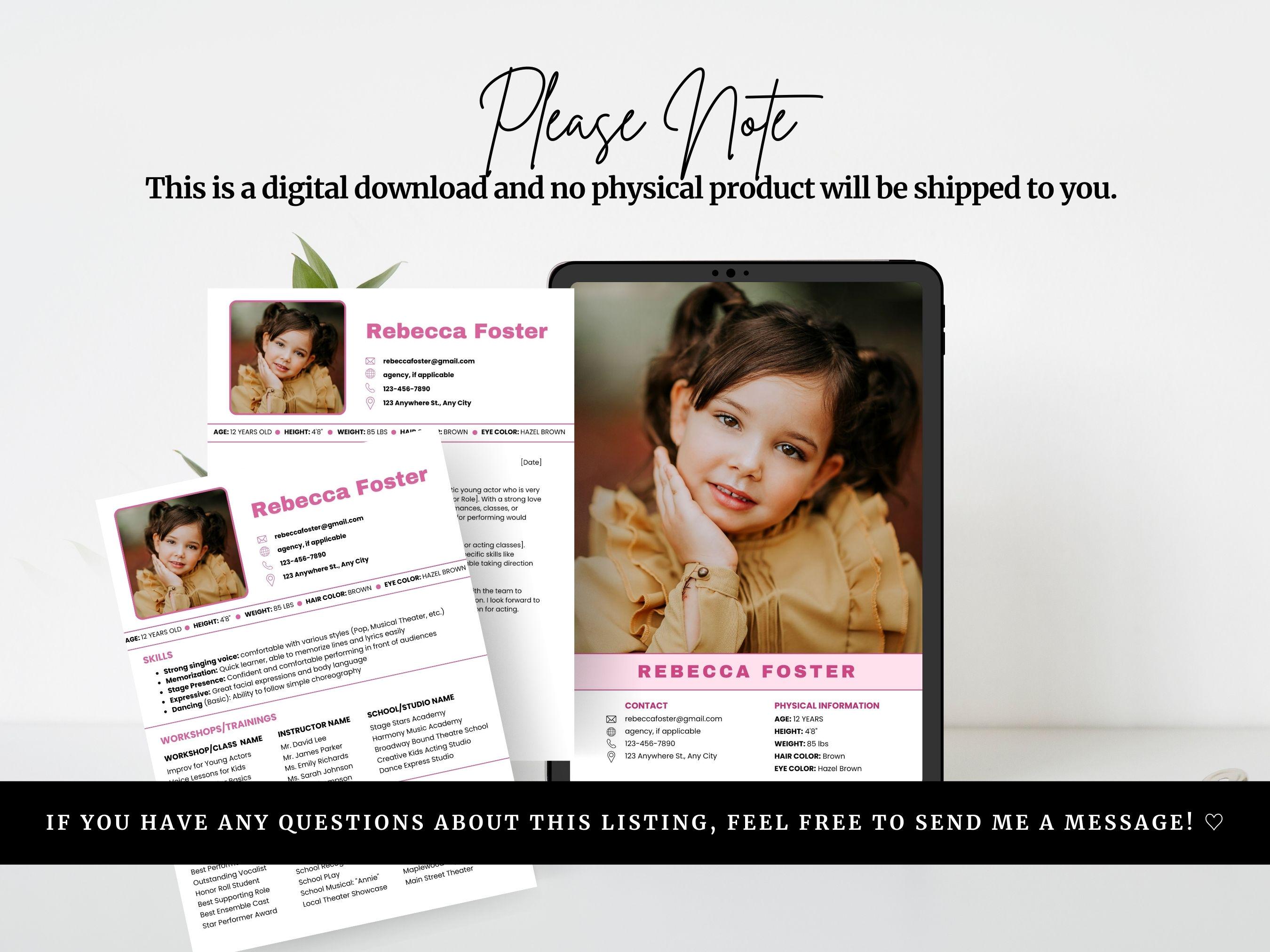 No Experience Child Actor Resume Template, Beginner Acting Kid Resume ...