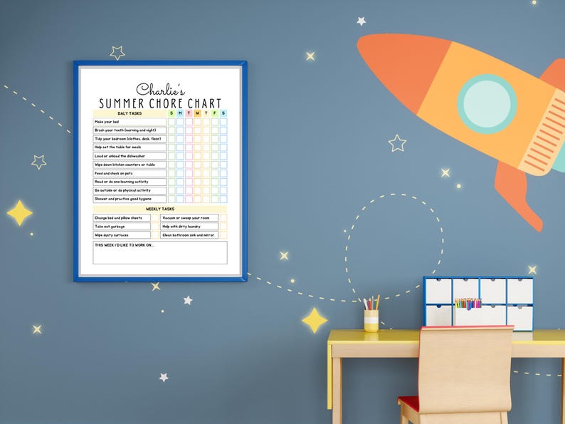 Editable Summer Chore Chart for Teens Tweens Pre-teens, Daily and ...