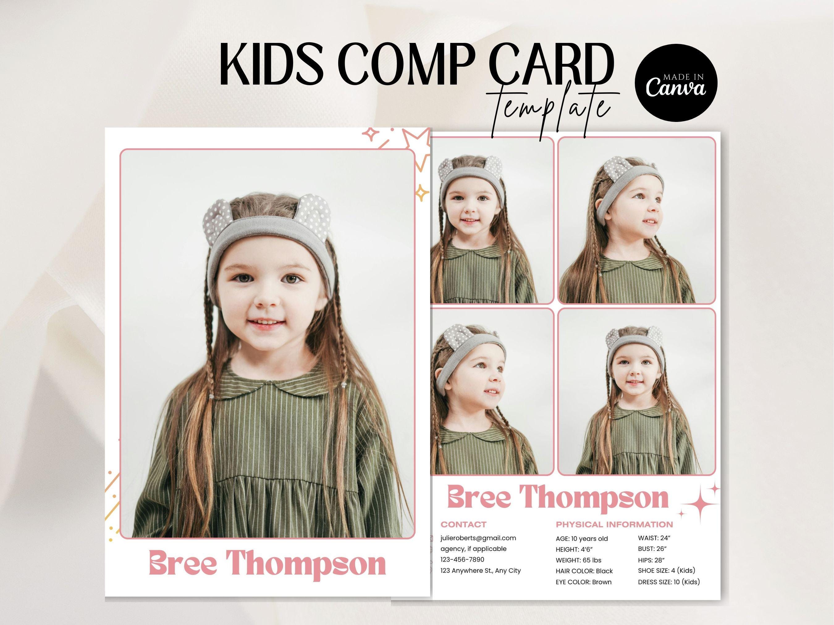 Kids Model Comp Card Template | Editable Child Actor Photo Card, Kids ...