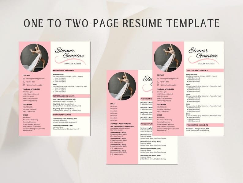 Ballet Dancer Resume Template With Headshot and Cover Photo | One to ...