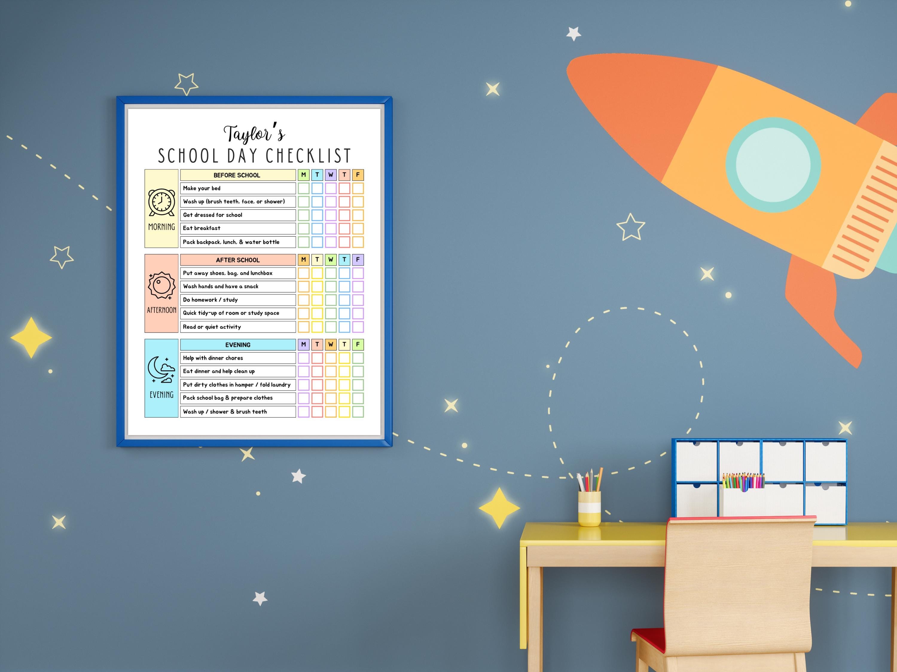 Editable School Daily Checklist for Kids Teens Tweens Pre-teens Chore ...