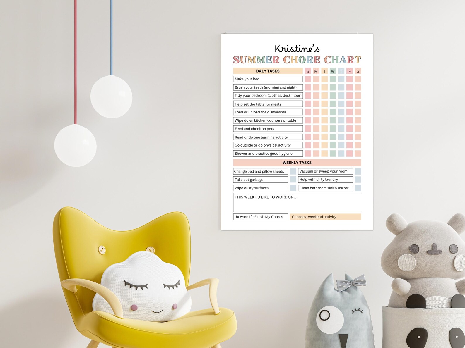 Editable Summer Chore Chart for Kids and Teens, Printable ...