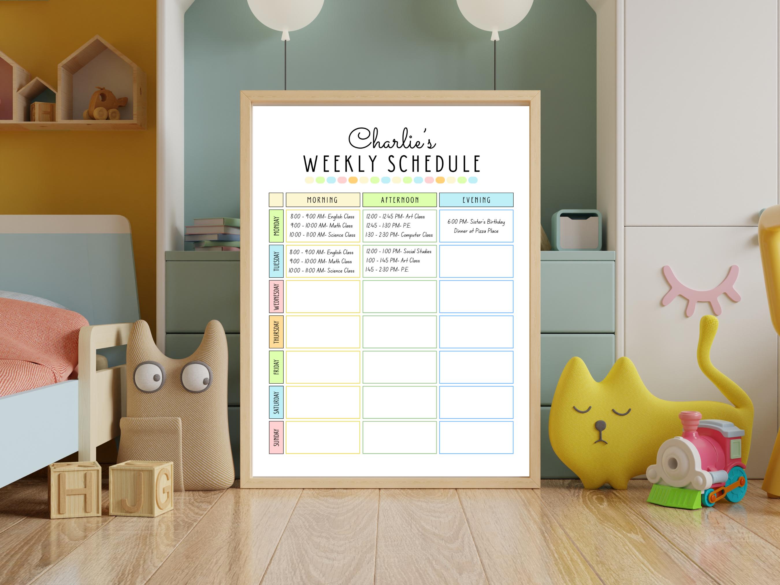 Editable Weekly Schedule for Teens Tweens Pre-teen Kids Weekly Planner ...