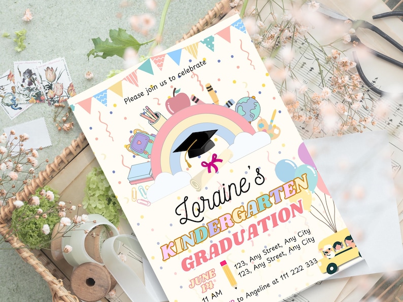 Editable Kindergarten Graduation Invitation Electronic Template ...