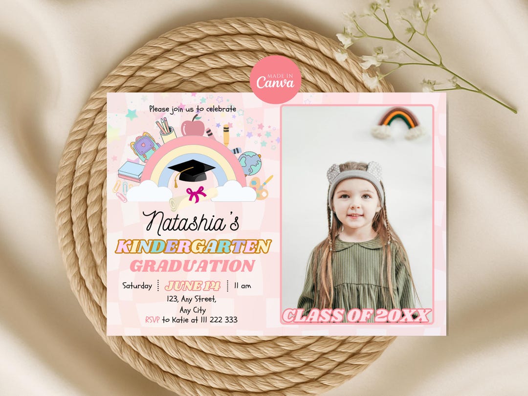 Editable Kindergarten Graduation Invitation Pre-k Daycare Elementary ...