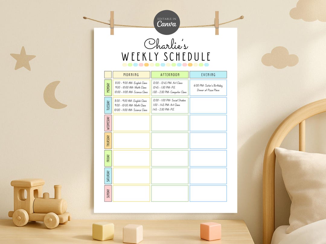 Editable Weekly Schedule for Teens Tweens Pre-teen Kids Weekly Planner ...