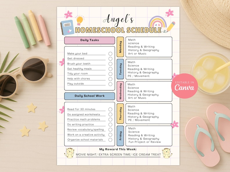 Editable Homeschool Schedule for Kids and Teens, Printable Homeschool ...
