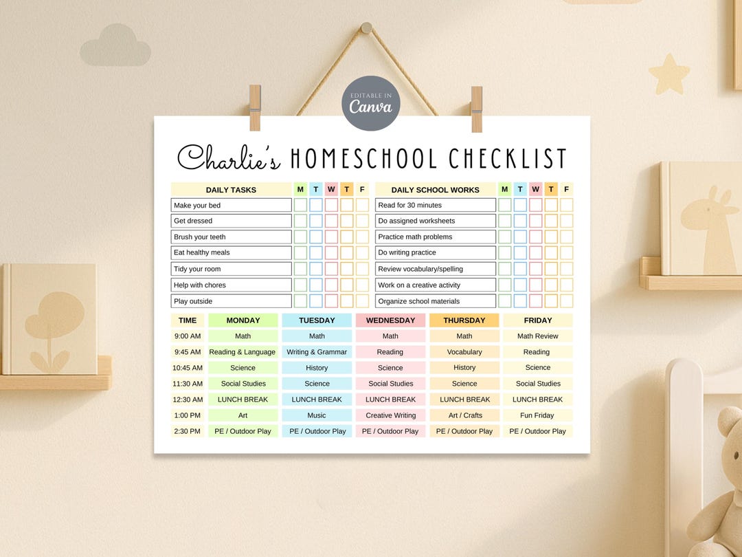 Editable Homeschool Checklist Template, Printable Schoolday Routine ...