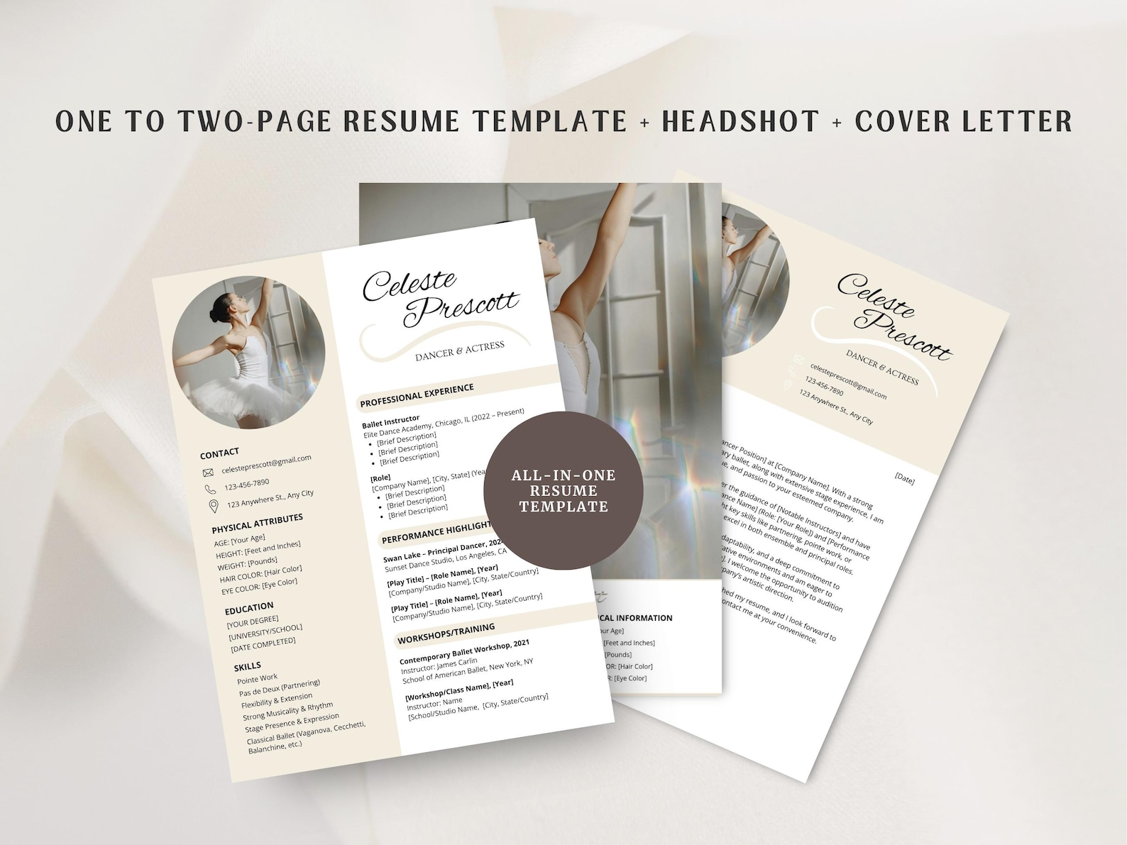 Ballet Dancer Resume Template With Headshot and Cover Photo, Dance ...