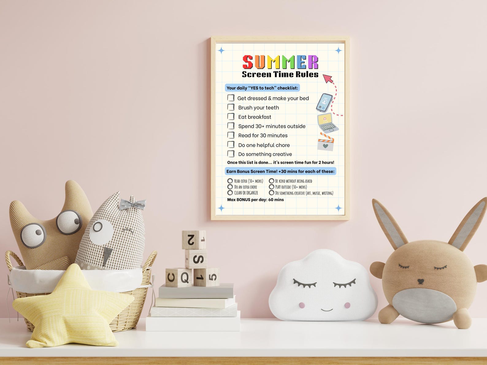 Editable Kids Summer Screentime Chart Summer Screen Time Rules Tracker ...