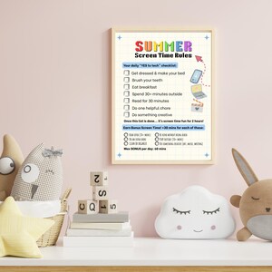 Editable Kids Summer Screentime Chart Summer Screen Time Rules Tracker ...