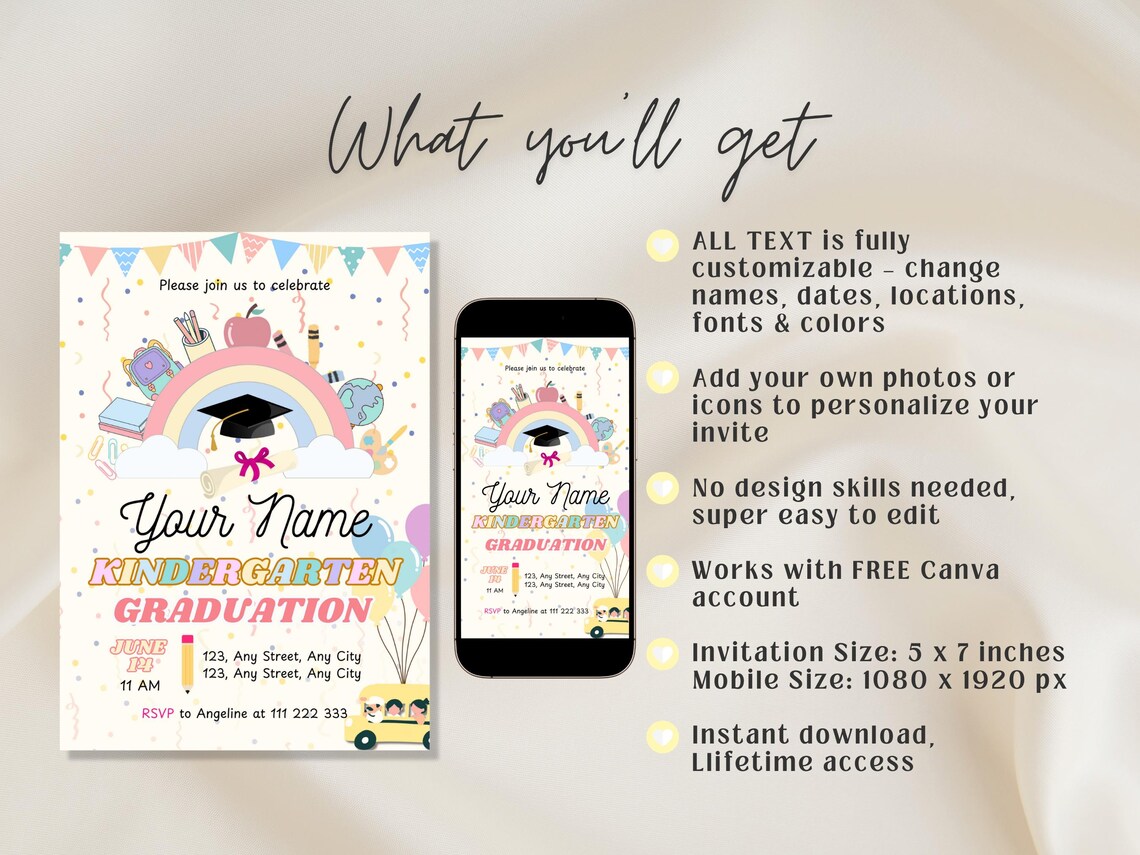 Editable Kindergarten Graduation Invitation Electronic Template ...