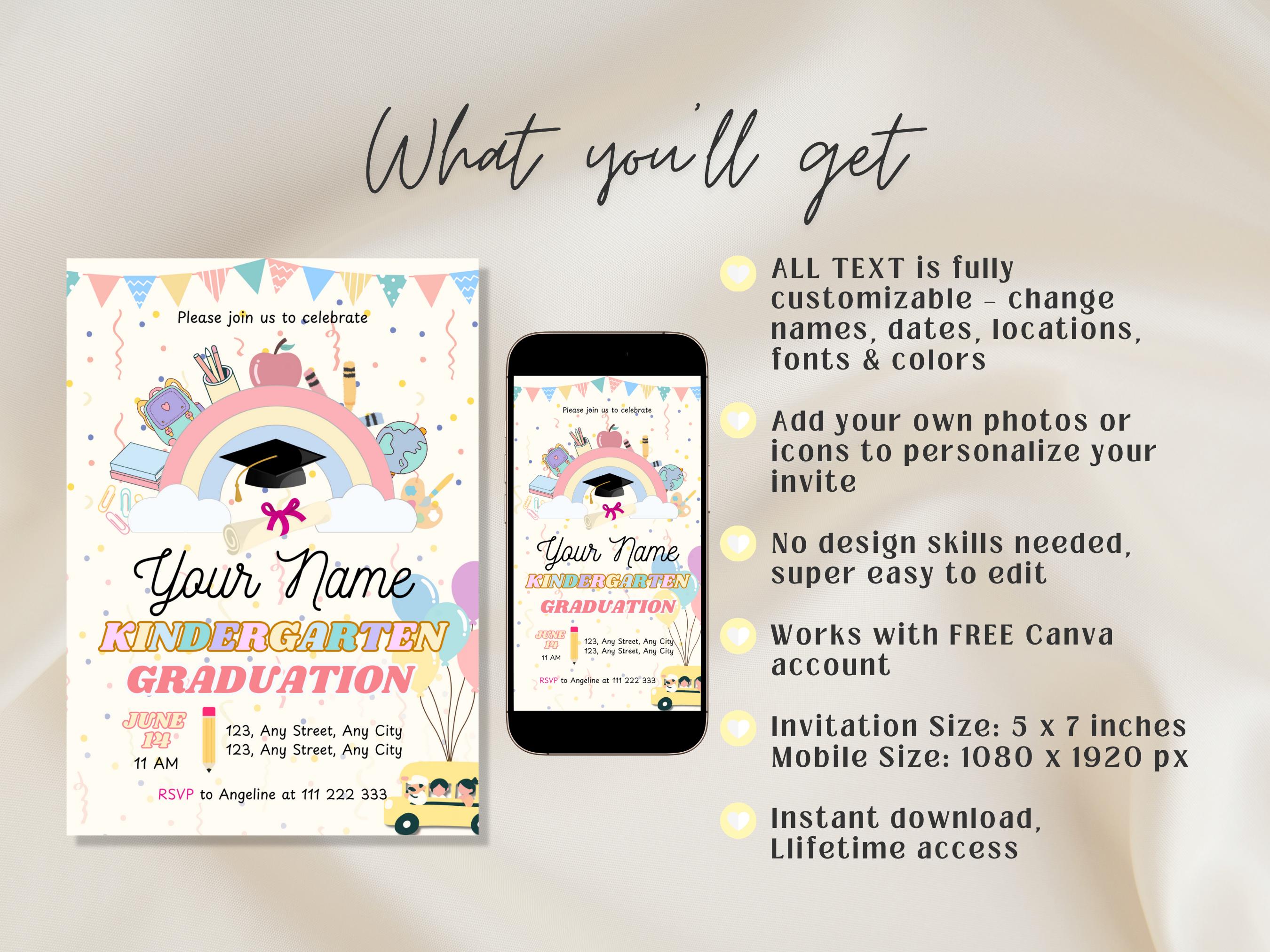 Editable Kindergarten Graduation Invitation Electronic Template ...