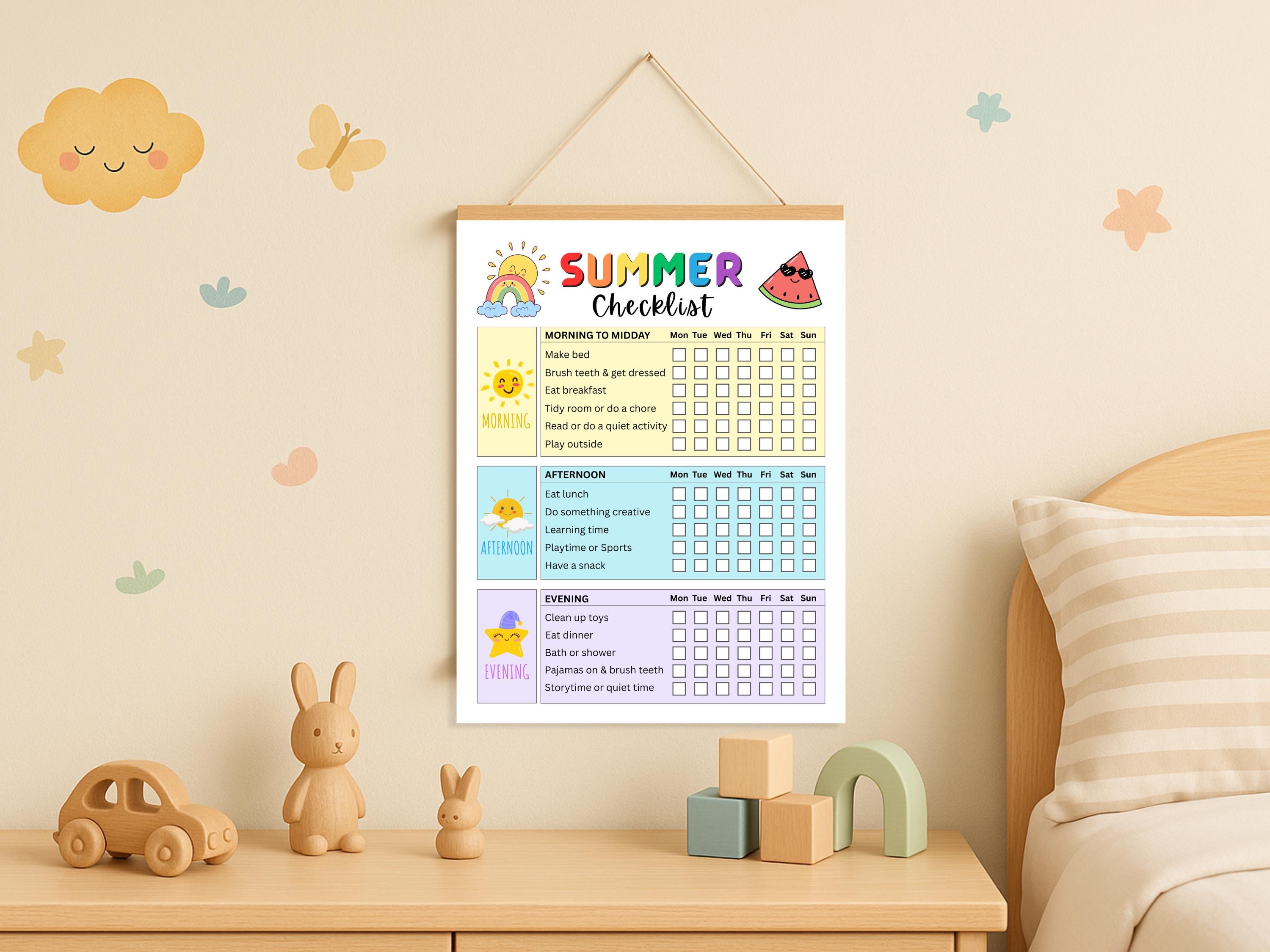 Editable Summer Chore Chart for Kids, Kids Daily Routine Chart Summer ...