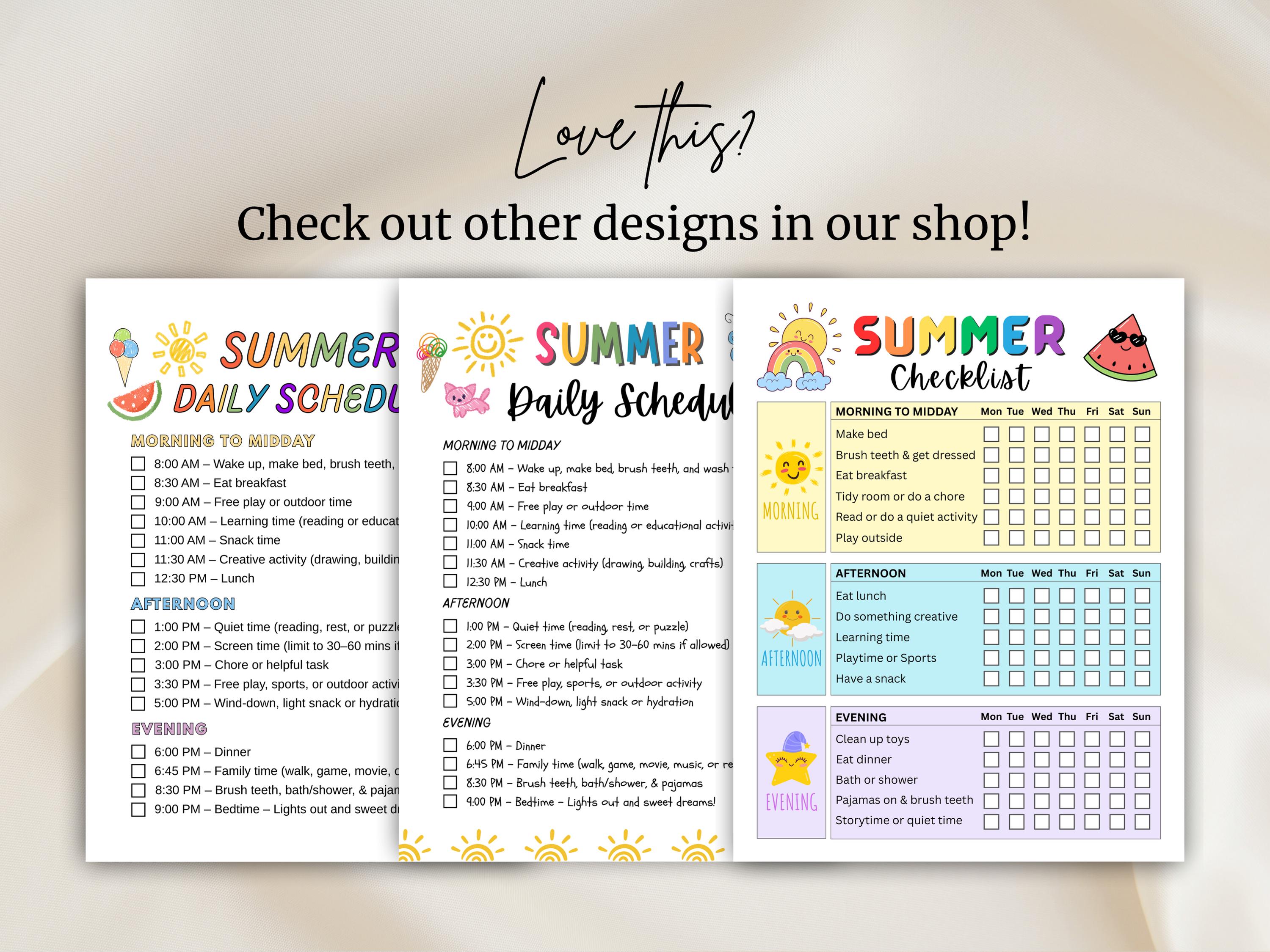 Editable Kids Summer Daily Schedule Template, Kid Schedule Chore Chart ...
