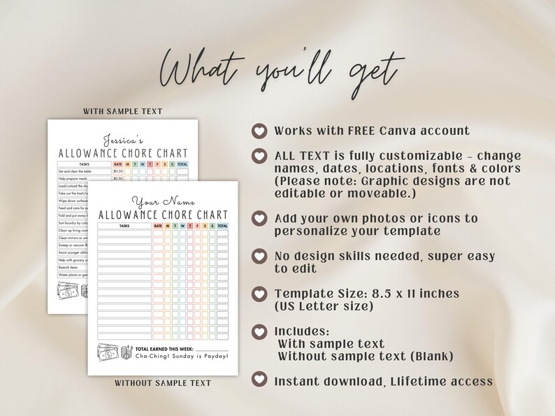 Editable Allowance Chore Chart for Teenager, Tweens, Pre-teens, Kids ...
