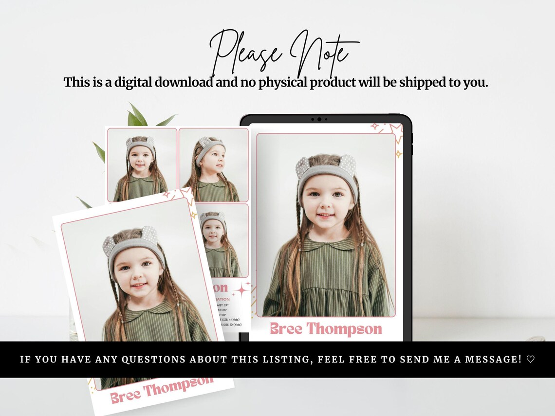 Kids Model Comp Card Template | Editable Child Actor Photo Card, Kids ...