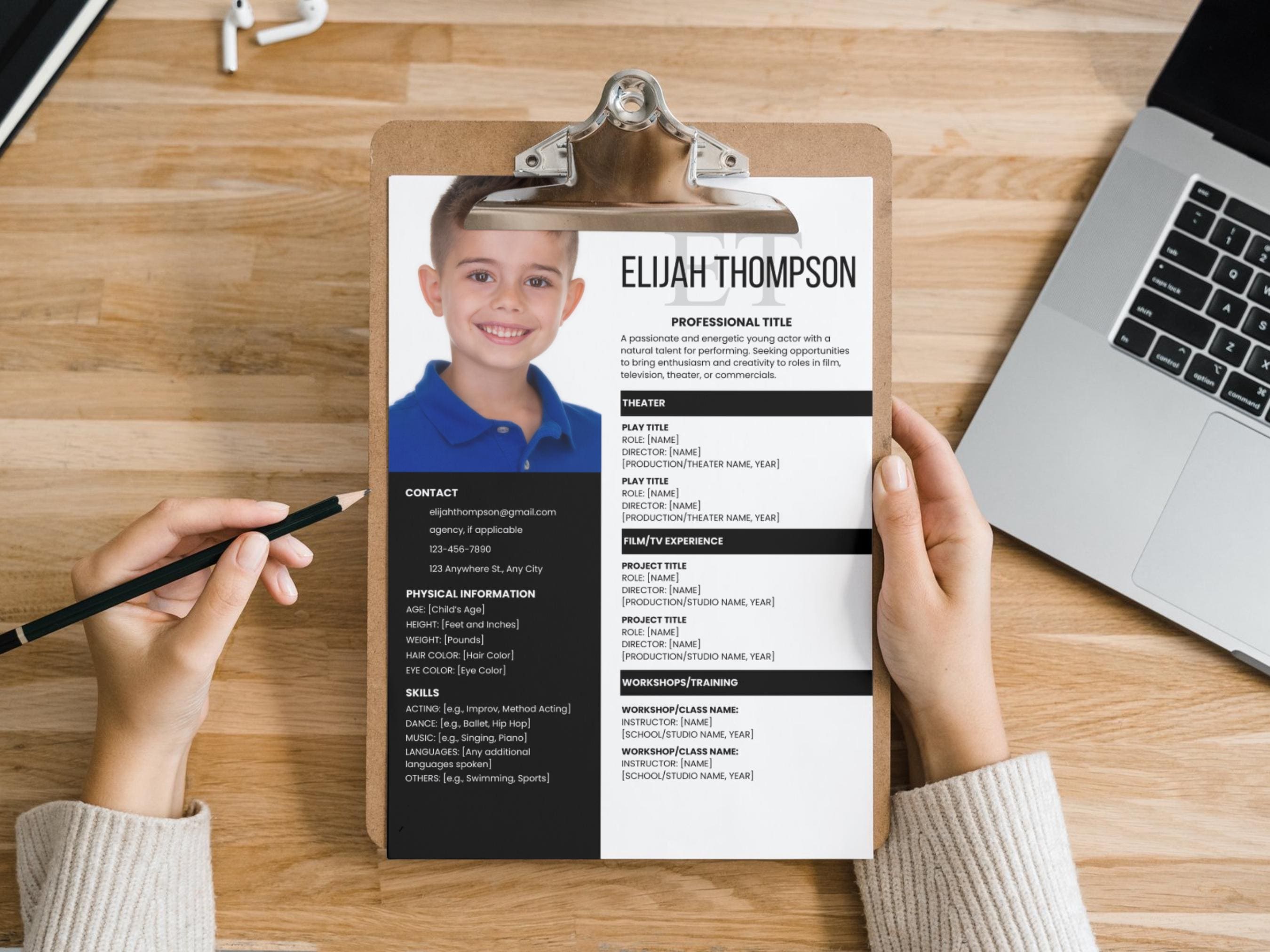 Child Actor Resume Template, Acting Kid Resume With Headshot and Cover ...