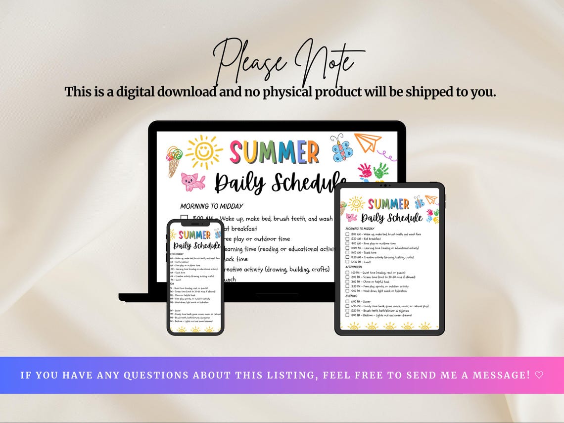 Editable Kids Daily Summer Schedule Template Planner Checklist ...