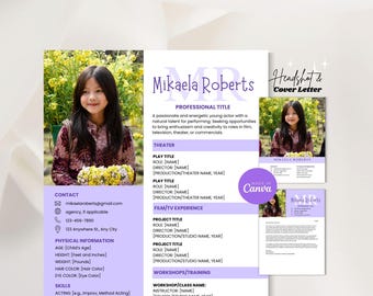 Child Actor Resume Template, Acting Kid Resume With Headshot and Cover ...