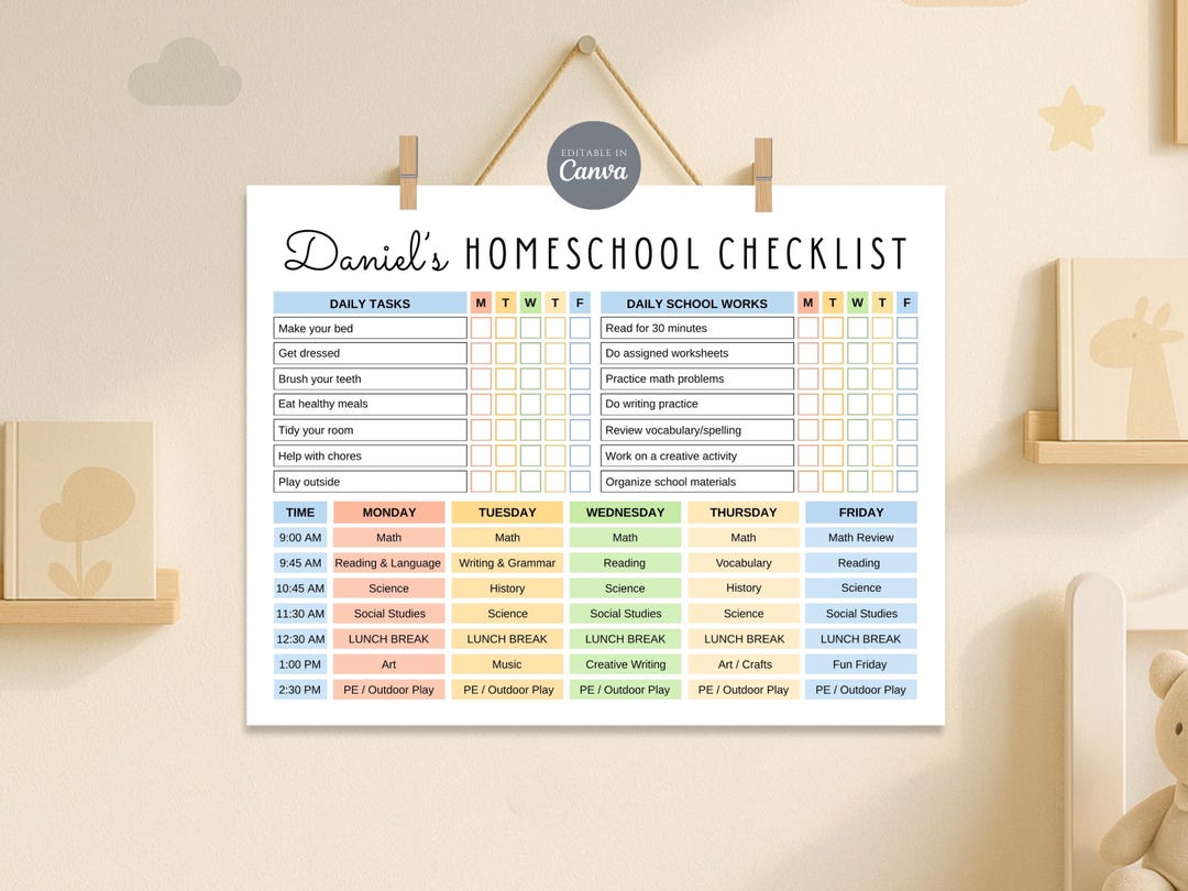 Editable Homeschool Checklist Template, Printable Schoolday Routine ...