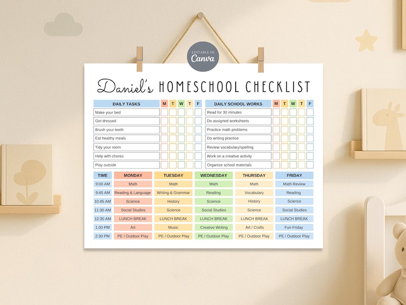 Editable Homeschool Checklist Template, Printable Schoolday Routine ...