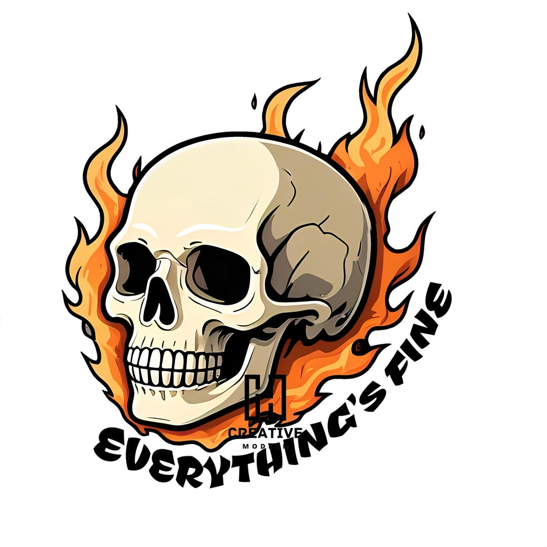 Everything's Fine, Minimalist Funny Skull for Mental Health and Anxiety ...
