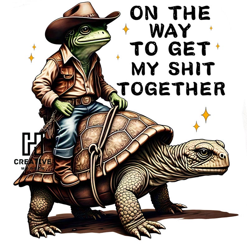 Funny Cowboy Frog Riding Tortoise PNG | Western Aesthetic Clipart, Slow ...