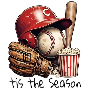 Tis the Season Baseball PNG | Vintage Sports Clipart | Red Helmet ...