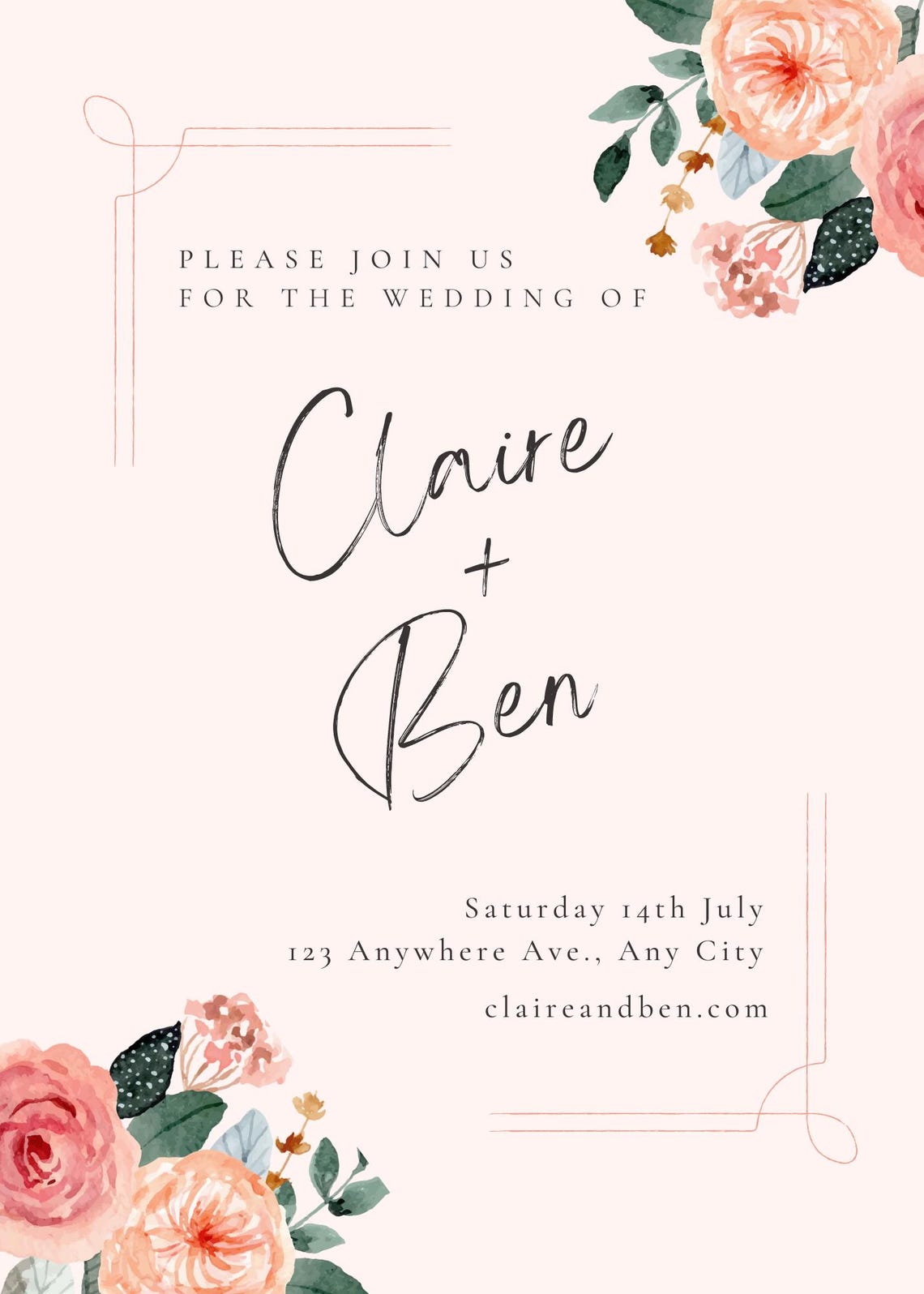 Darker Pink Floral Wedding Invitation Template - Etsy