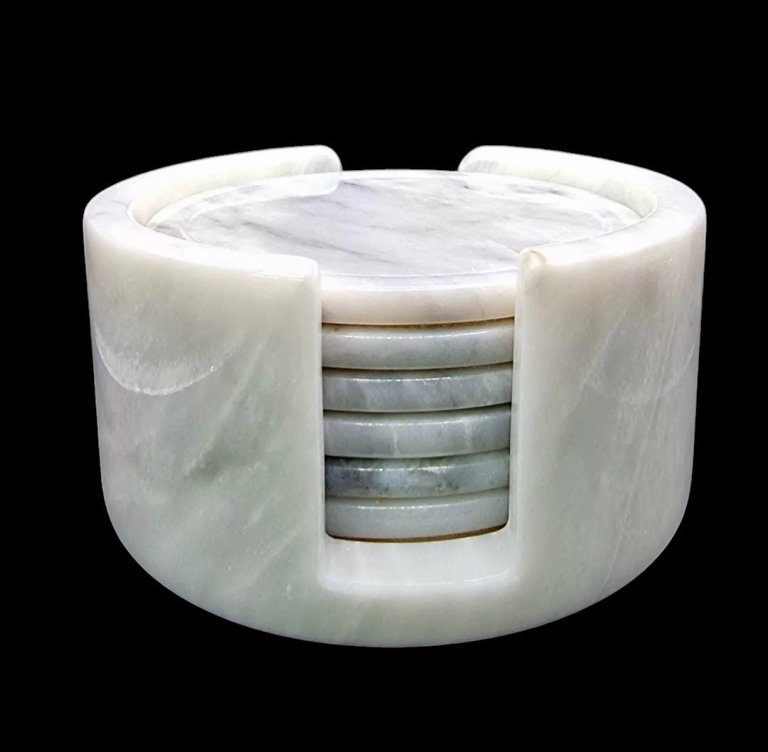 Handmade White Marble Coasters , Set of 6 Round Tea and Coffee Mats UK ...