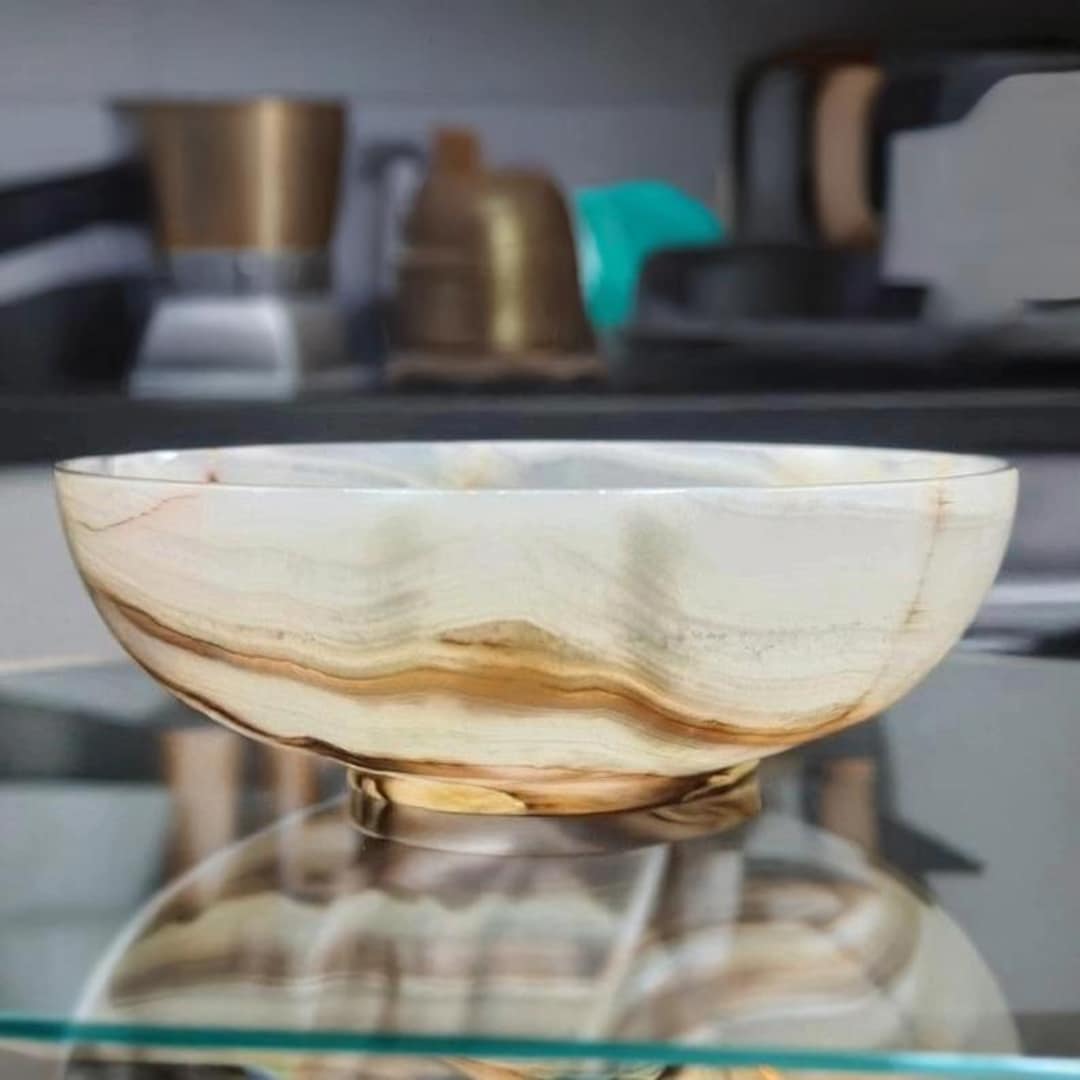 Hand-carved Onyx Marble Bowl: Himalayan Stone Decor - Etsy