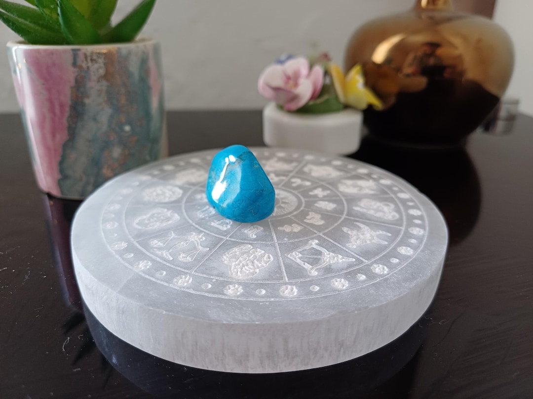 Selenite Crystal Charging Plate: Astrology Zodiac Design, Energy Cleansing - Etsy