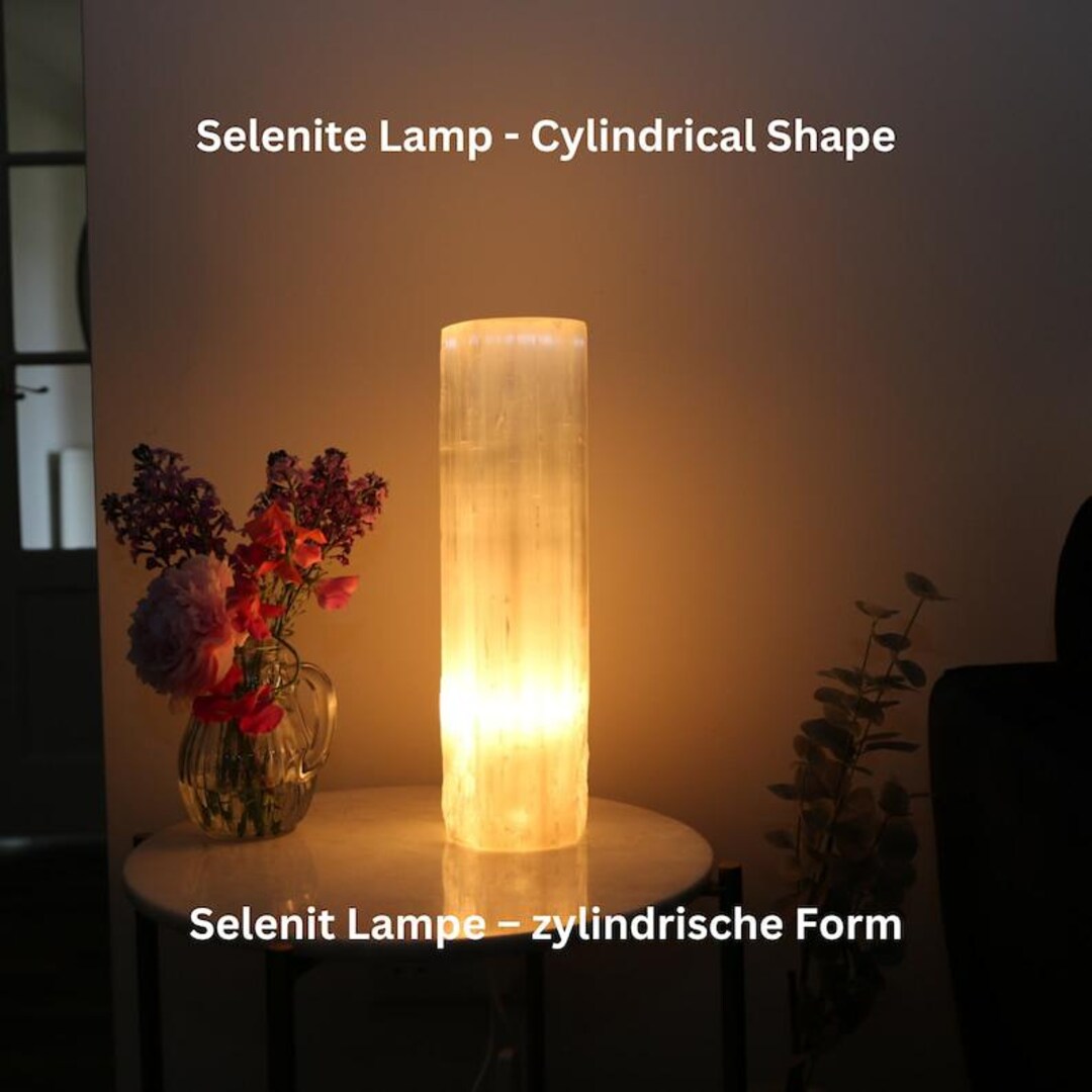 Natural Selenite Lamp Cylinder Shape LED Lamp polished Table Lamp ...