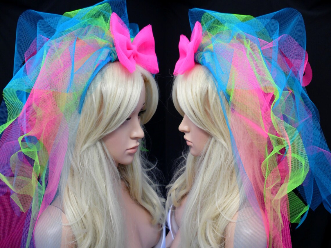 80s Madonna Inspired Neon Veil Bachelorette Party Hen Night Bride to Be ...