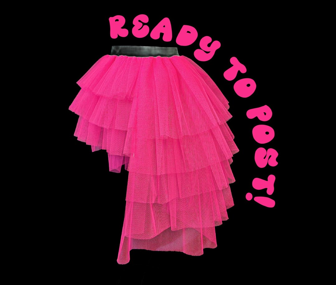 Ready to Post Neon Pink Tutu With Train - 80s Fancy Dress Tutu - Long ...