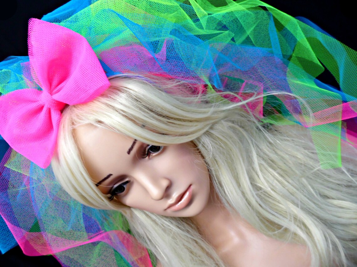 80s Madonna Inspired Neon Veil Bachelorette Party Hen Night Bride to Be ...